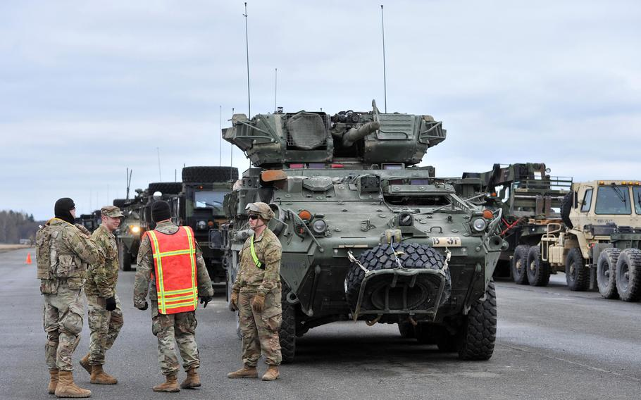 Strykers and soldiers from Army’s 2nd Cavalry Regiment mount up for ...